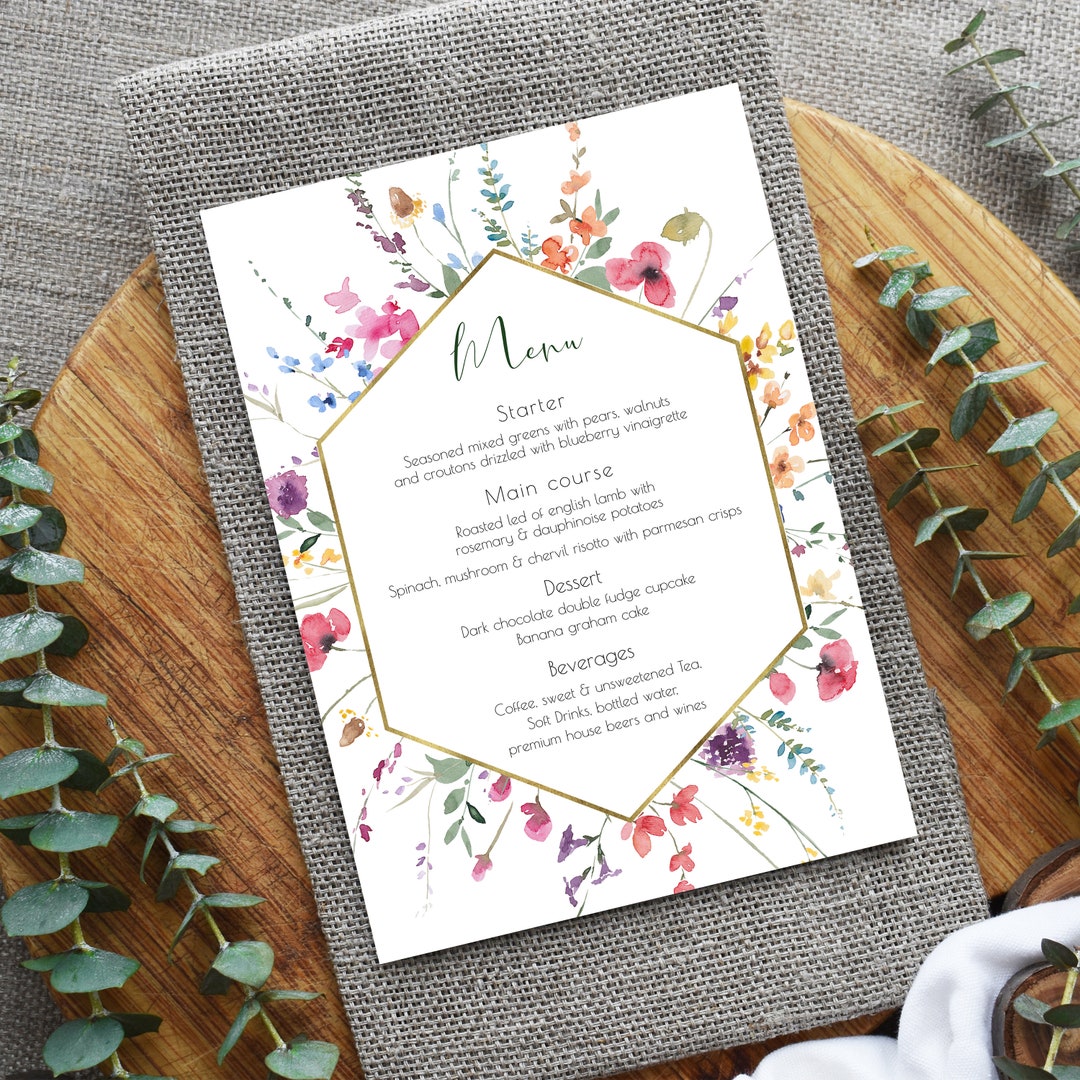 Wildflower Menu Card Template, Colorful Floral Menu Card, Spring Menu ...