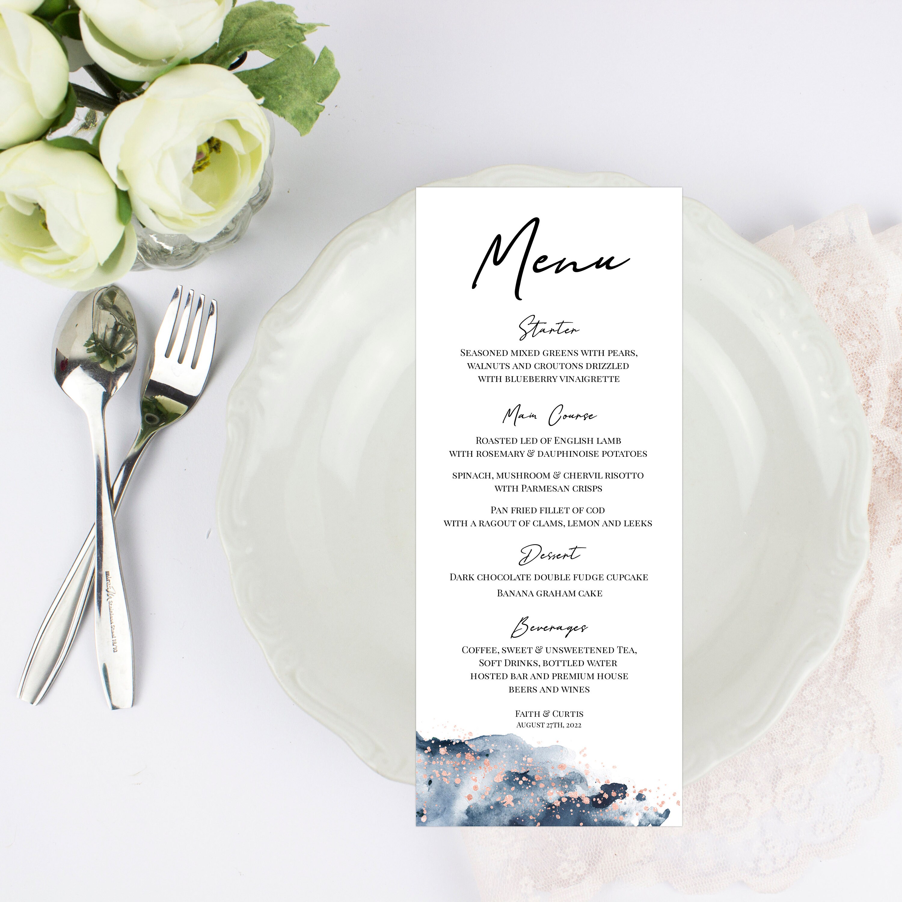 Navy Menu Card Template Menu Template Navy Wedding Menu | Etsy Australia