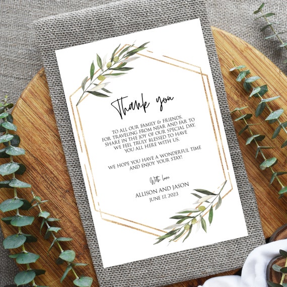 Gold Thank You Note Template 100% Editable Greenery Thank | Etsy