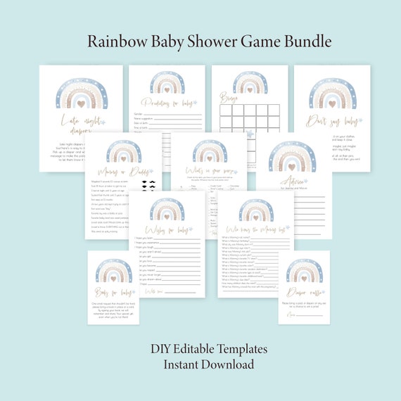 Rainbow Baby Shower Game Bundle 100% Editable Baby Shower | Etsy