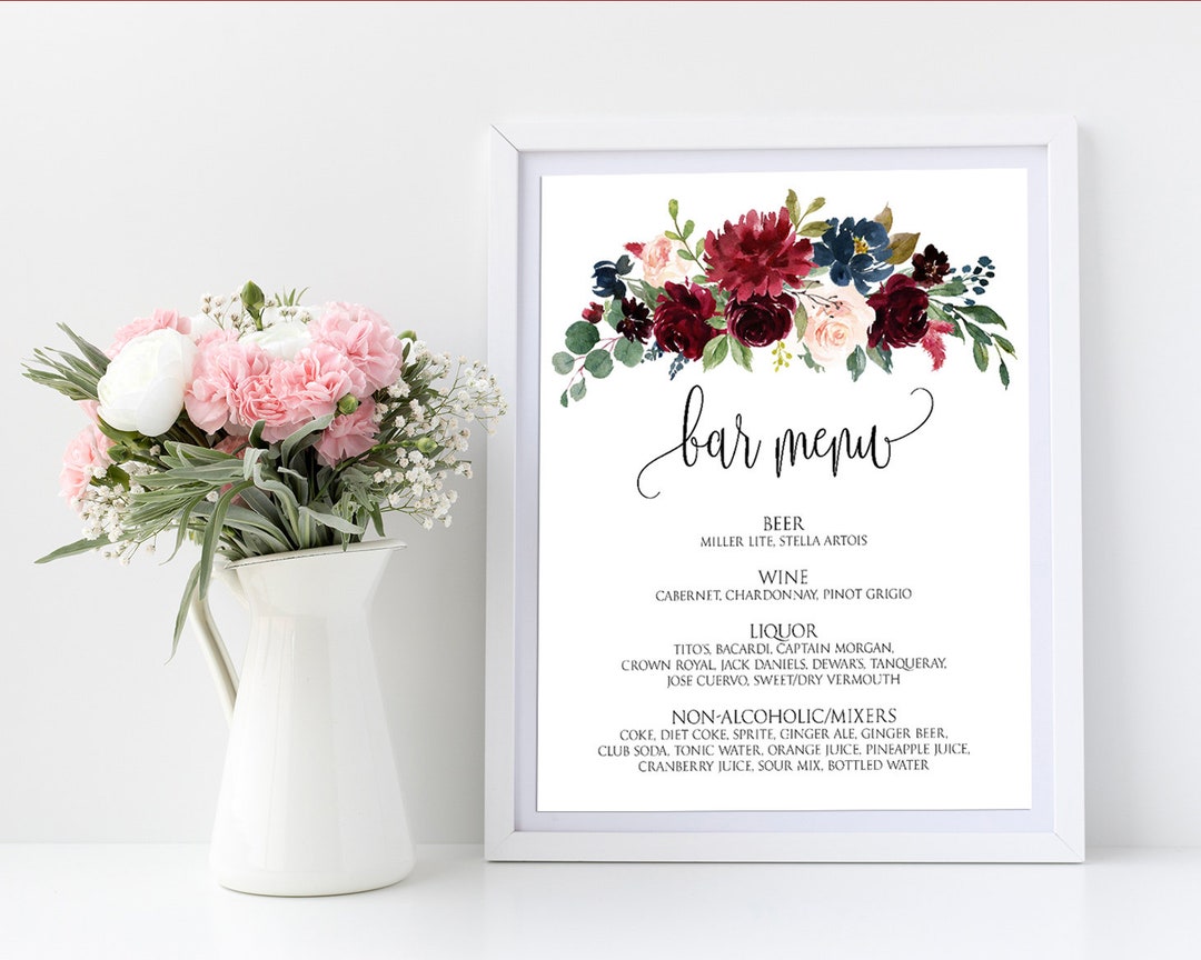 Editable 8x10 Burgundy Bar Menu, 8x10 Bar Menu Template, Marsala Bar ...