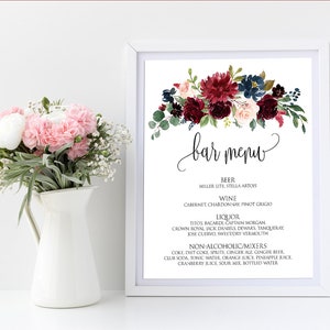 Editable 8x10 Burgundy Bar Menu, 8x10 Bar Menu Template, Marsala Bar ...