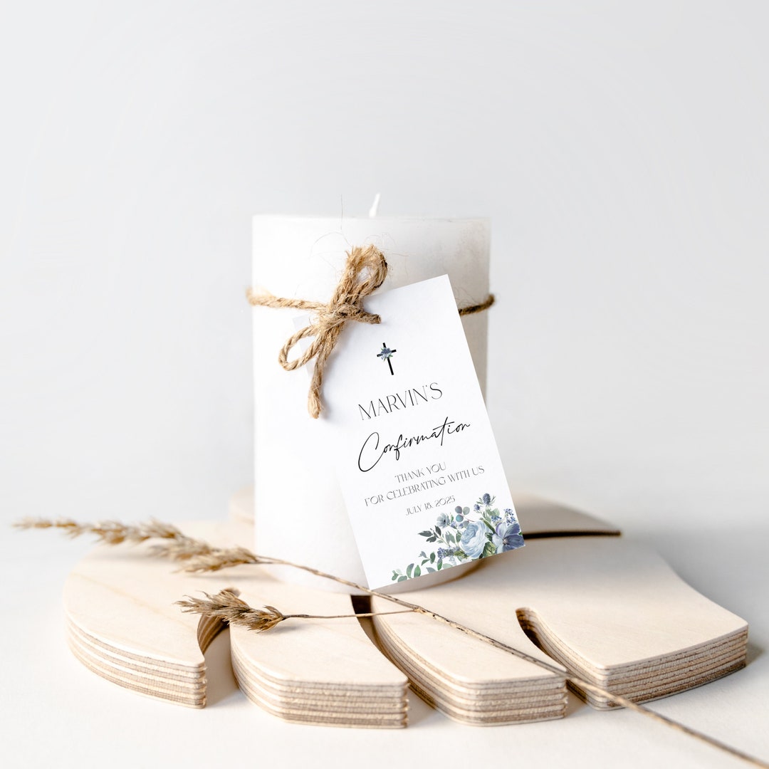 Blue Floral Confirmation Favor Tag Template, Printable, Baptism Thank ...