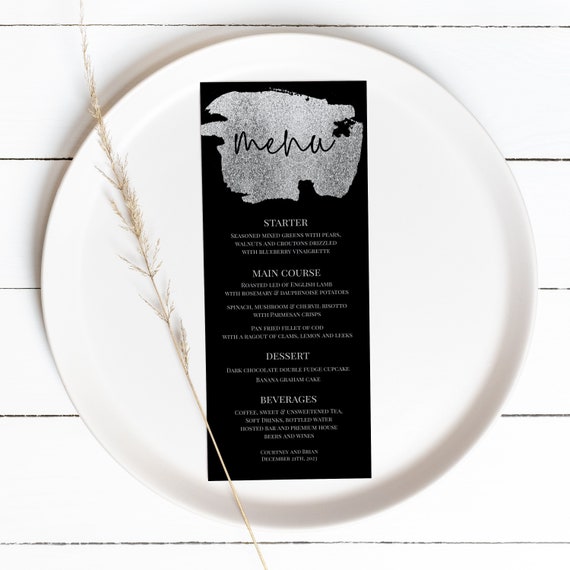 Black and Silver Menu Card Template Menu Template Modern - Etsy