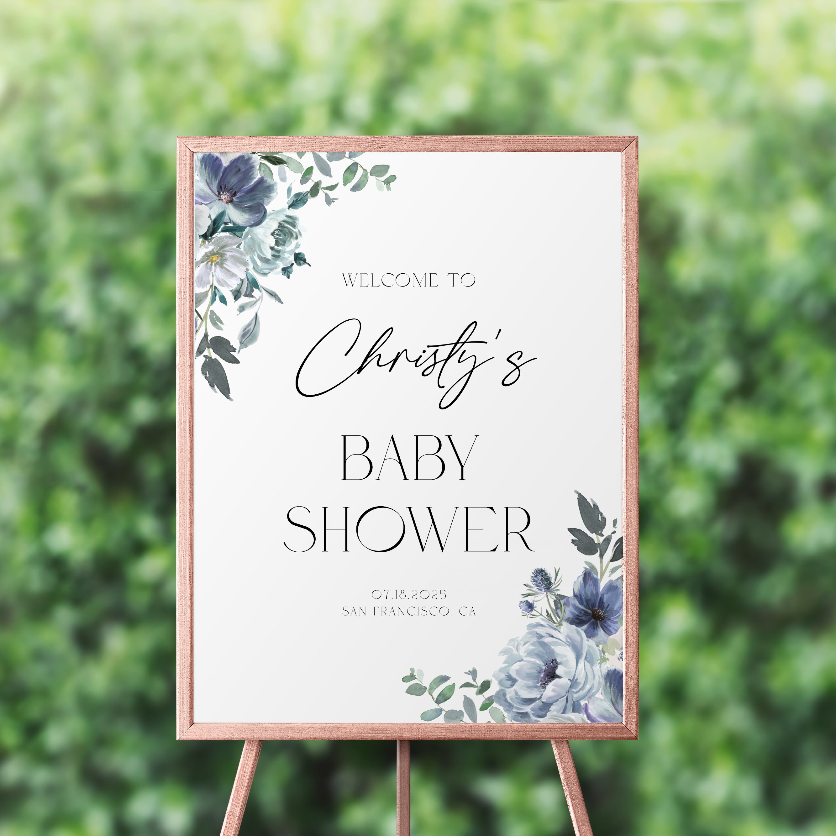 Boy Baby Shower Welcome Sign Template, Blue Floral Welcome Sign, Baby ...