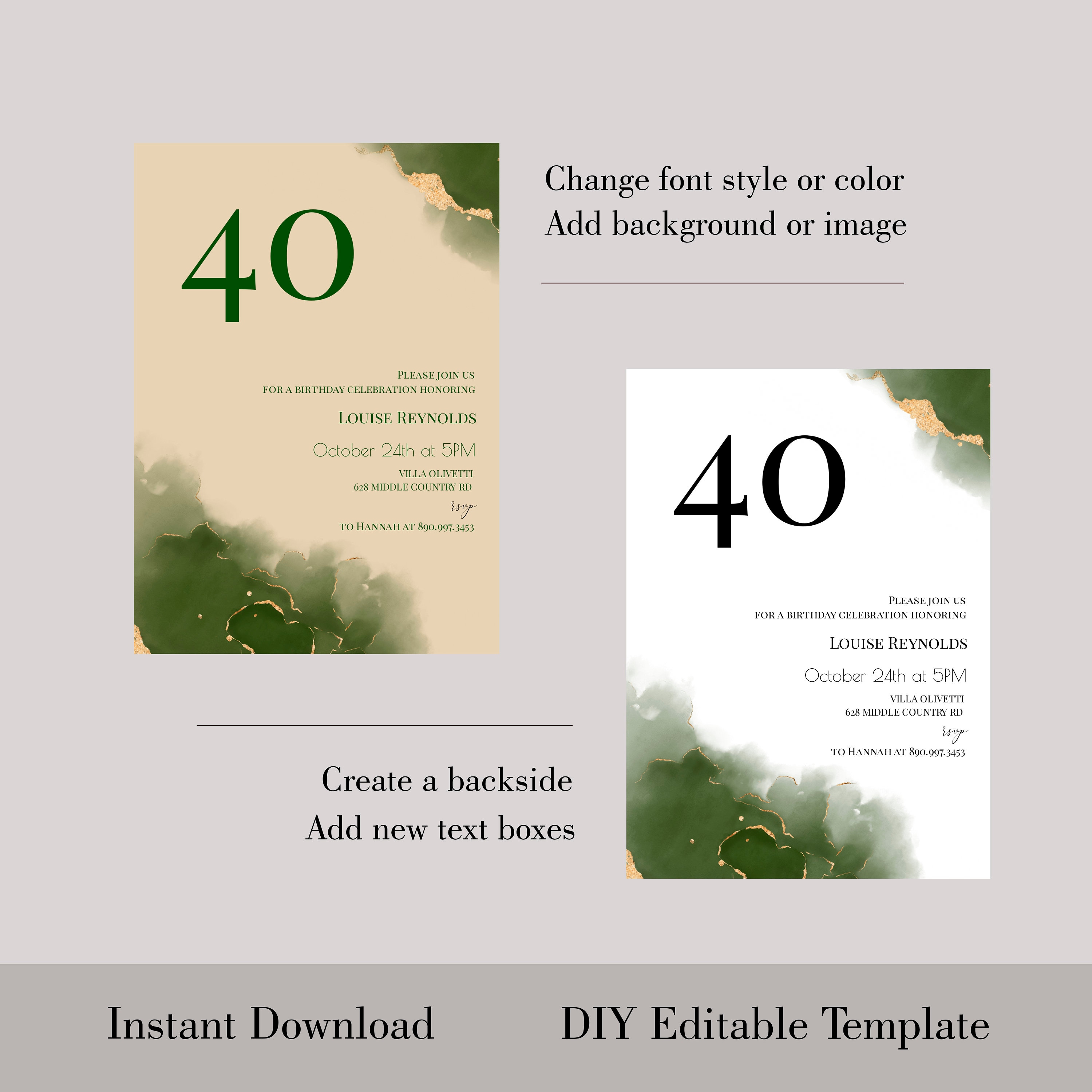 Emerald Green Birthday Invitation Template, 100% Editable, Abstract ...