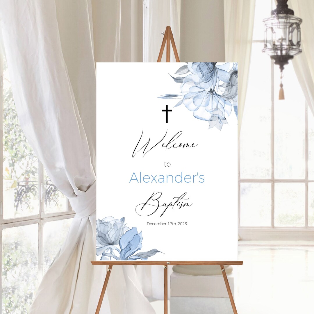 Dusty Blue Baptism Welcome Sign Template, Religious Welcome Sign, 100% ...