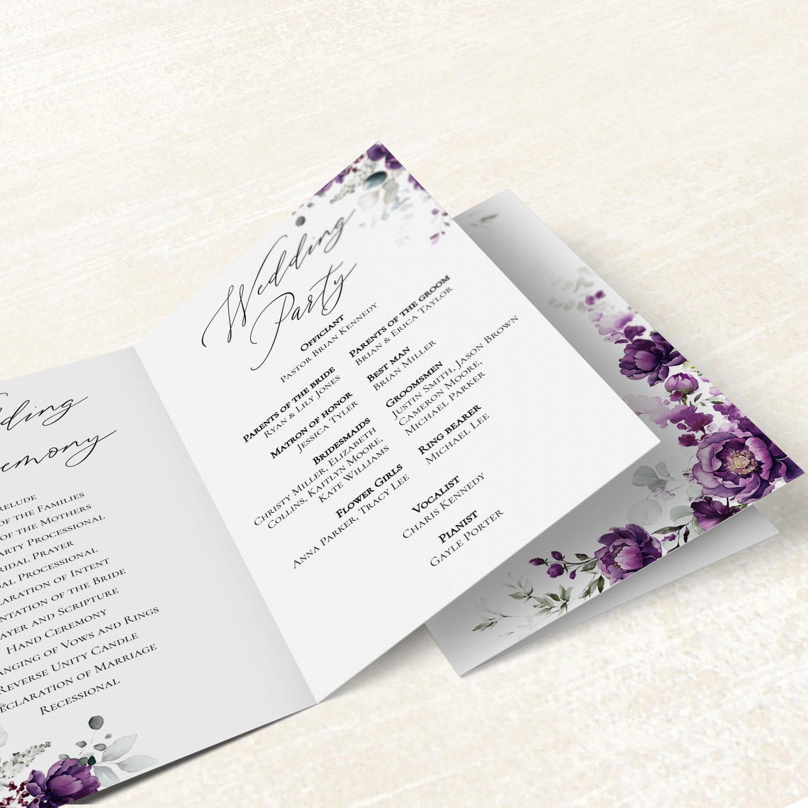 Purple Wedding Program Template Floral Folded Booklet Deep Purple ...