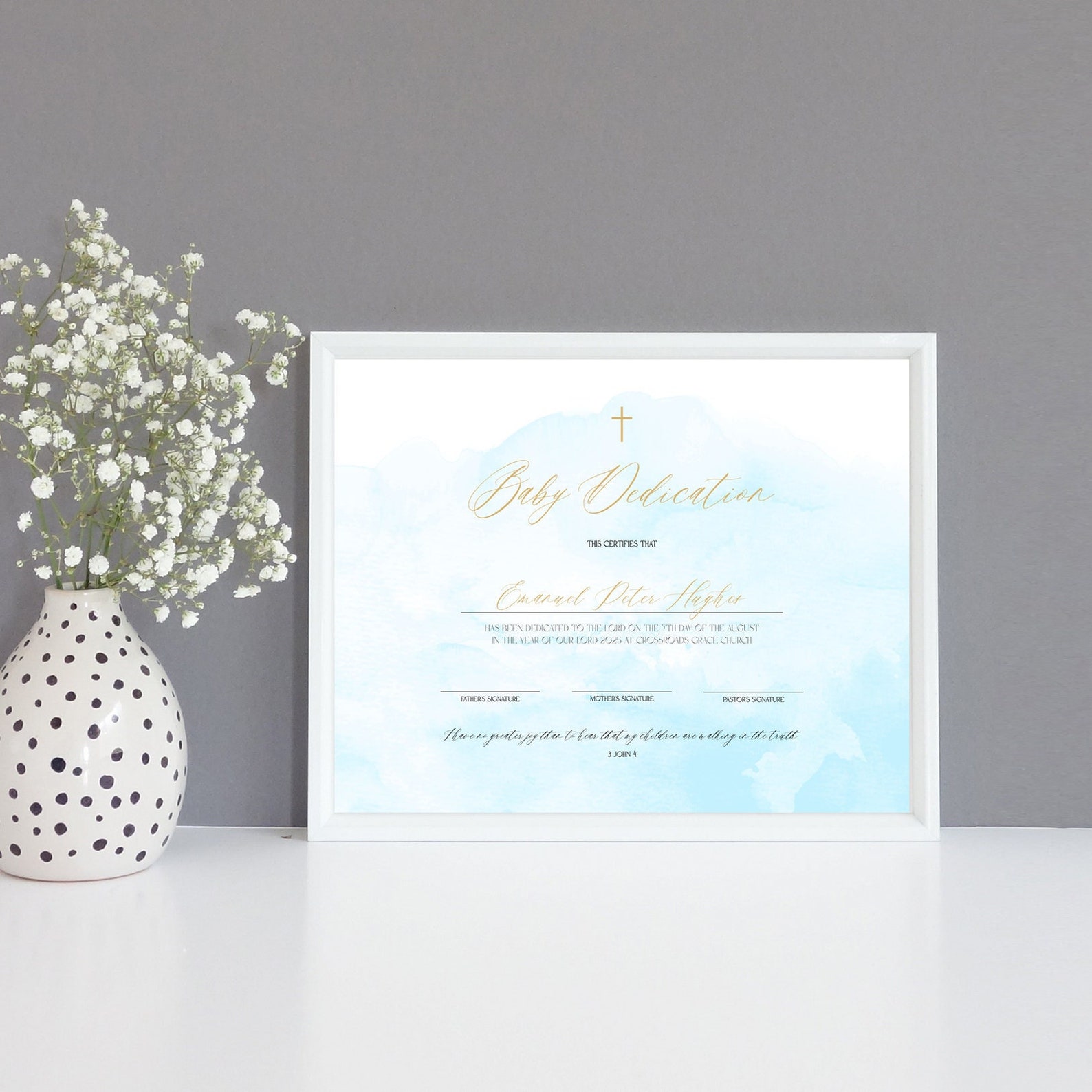 Light Blue Baby Dedication Certificate Template, 100% Editable, Child ...