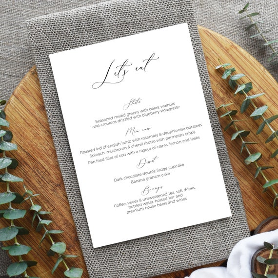 Elegant Menu Card Template Simple Menu Card Modern Menu | Etsy