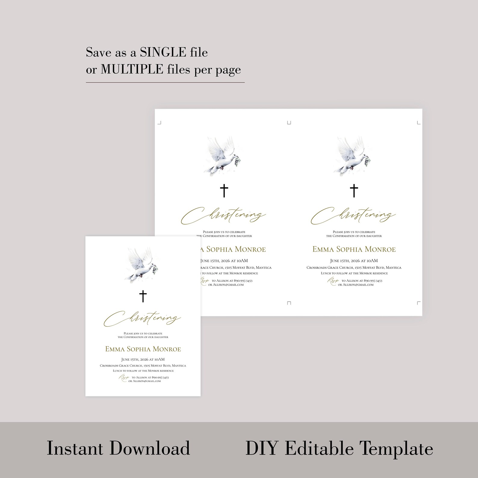 Christening Invitation With Dove Religious Invitation Olive Branch ...