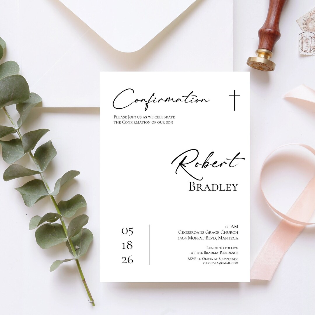 Confirmation Invitation Modern Template Confirmation Minimalist Boy and ...