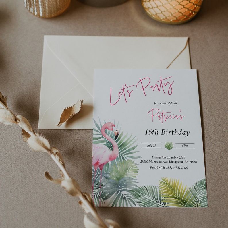Flamingo Birthday Invitation Template Let's Celebrate Birthday Party ...