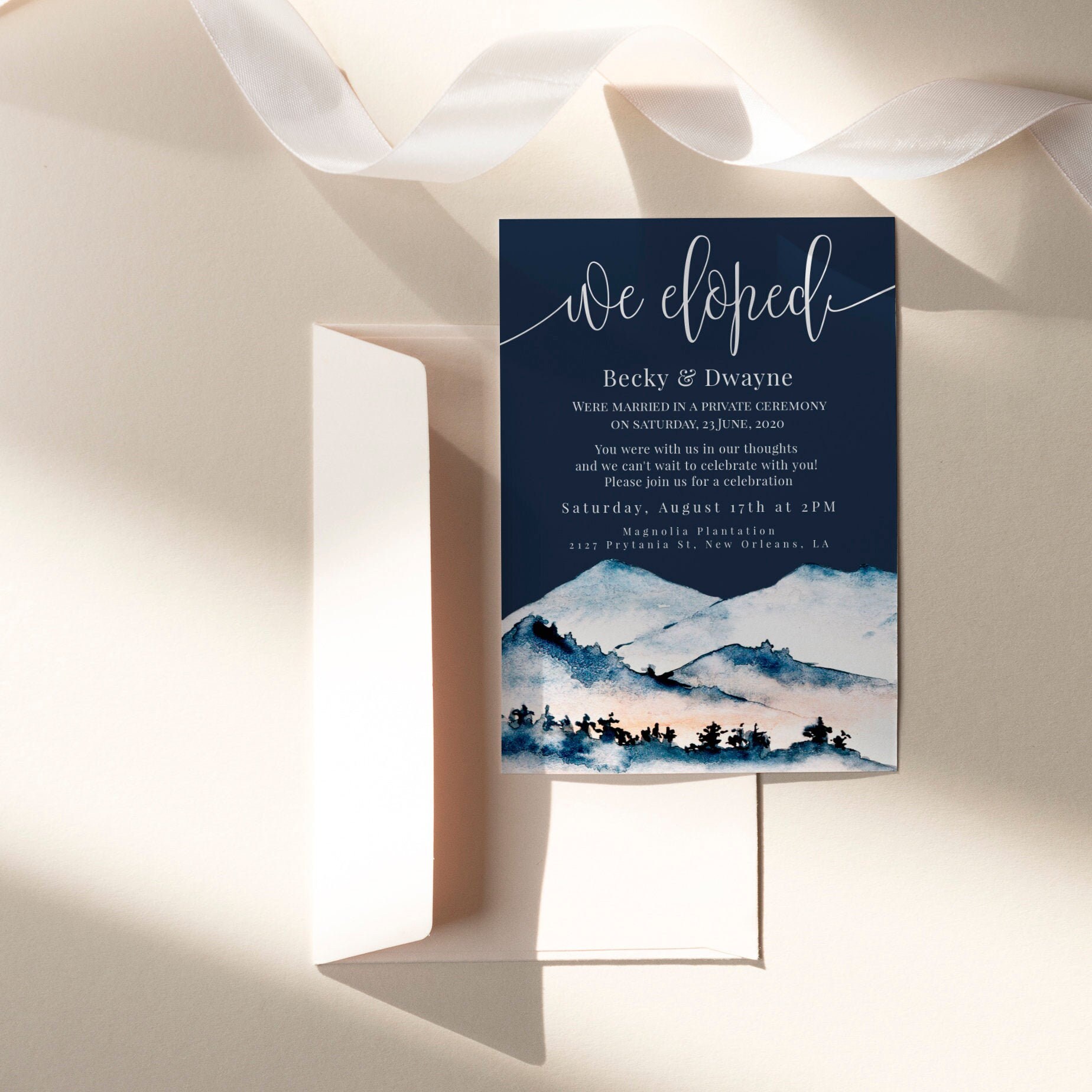 Mountain We Eloped Announcement Template, Winter Elopement Printable ...