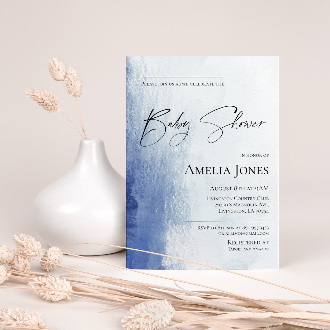 Dark Blue Modern Baby Shower Invitation Template Boy Baby Shower ...