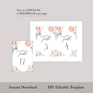 Peonies Table Numbers Template, Bohemian Table Numbers, Reception Table ...
