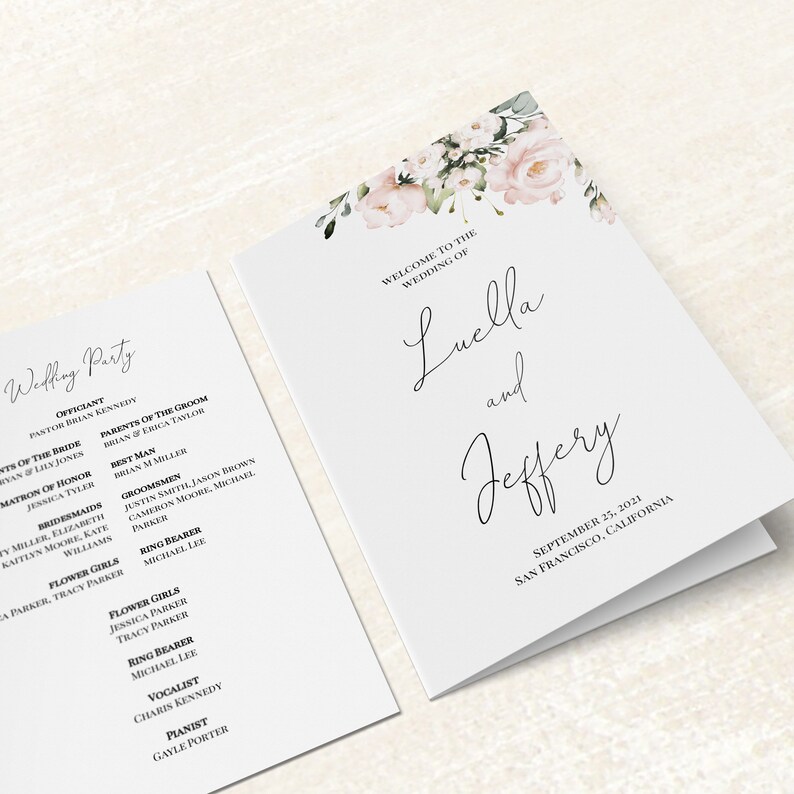 Blush Wedding Program Template Folded Booklet Ceremony - Etsy