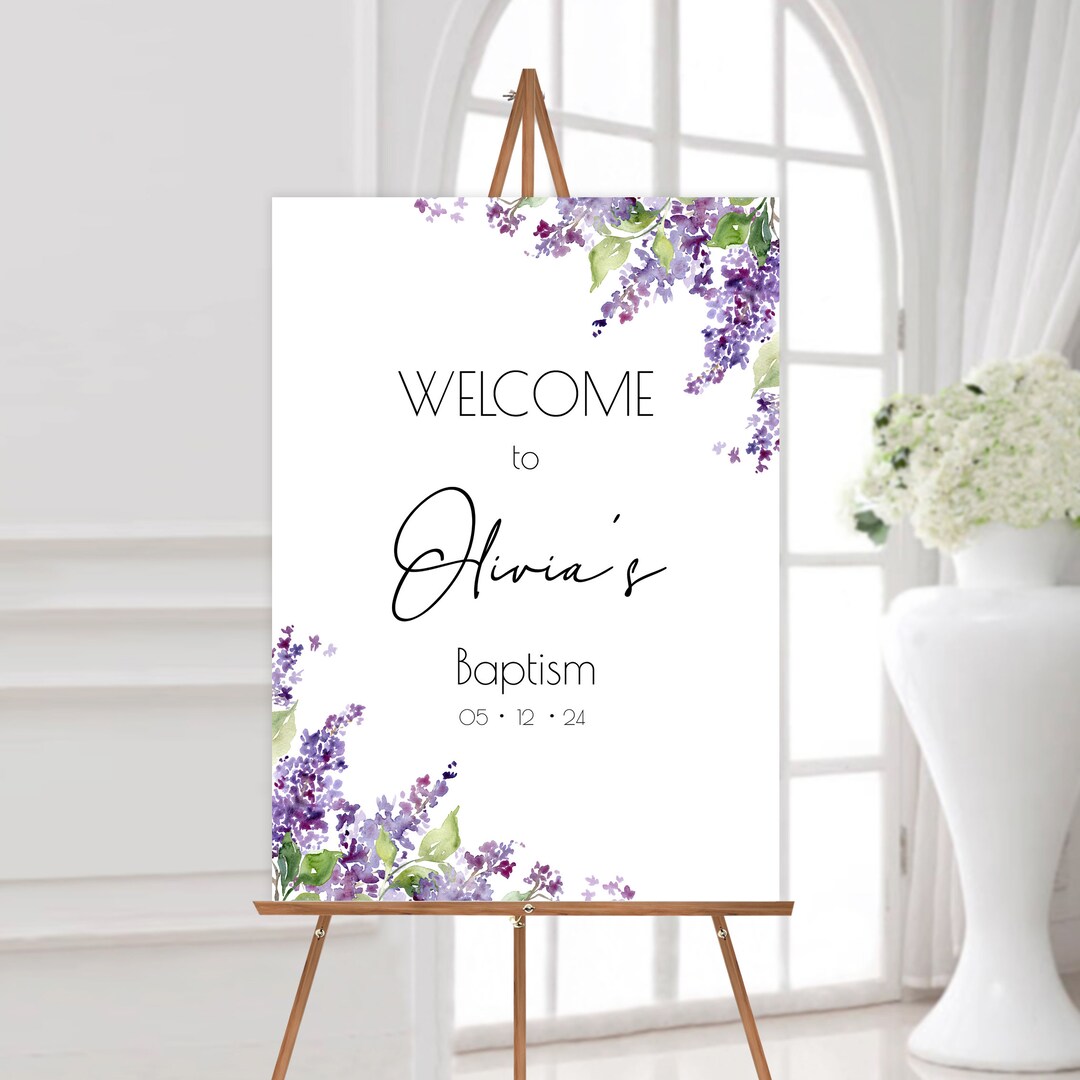 Lilac Baptism Welcome Sign Template, Religious Welcome Sign, 100% ...