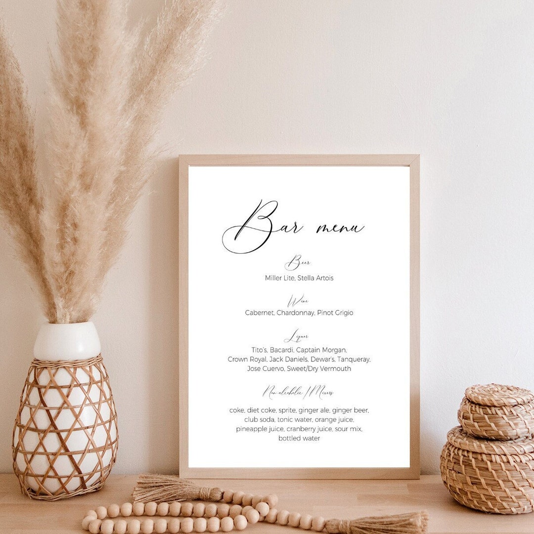 Elegant Bar Menu Template Open Bar Menu Simple Bar Menu - Etsy