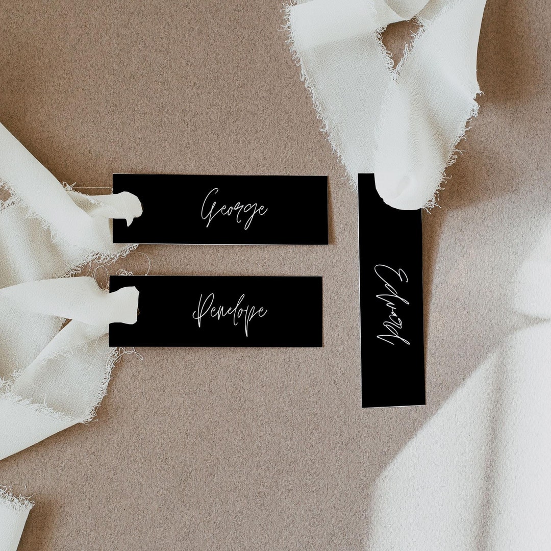 Black Name Tag Template Simple Name Tag Slim Wedding Place Card Modern ...
