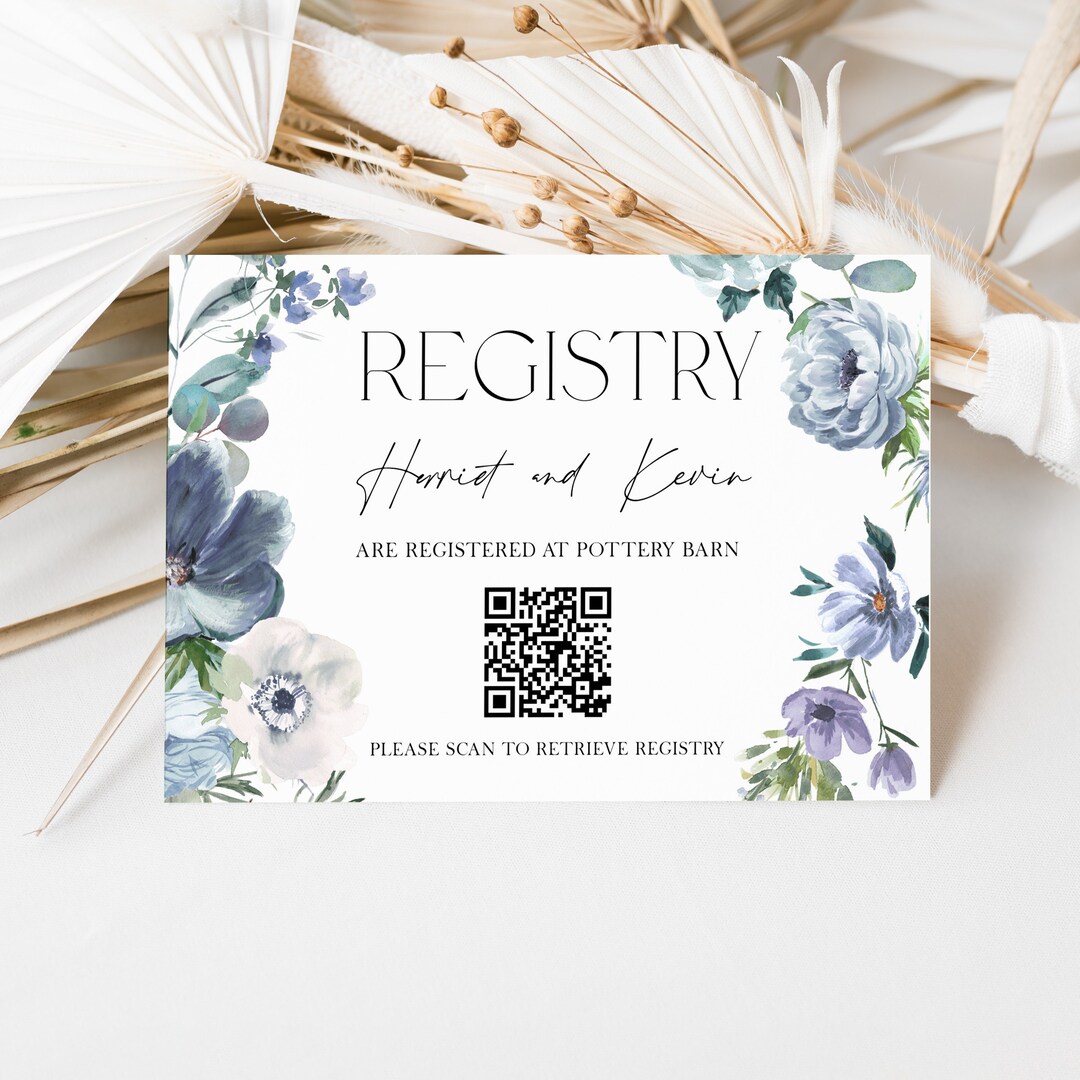 Blue Floral Registry Card Template, Dusty Blue Wedding Enclosure Card ...