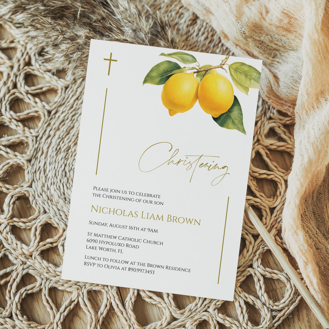 Lemon Christening Invitation Template Download Citrus Christening ...
