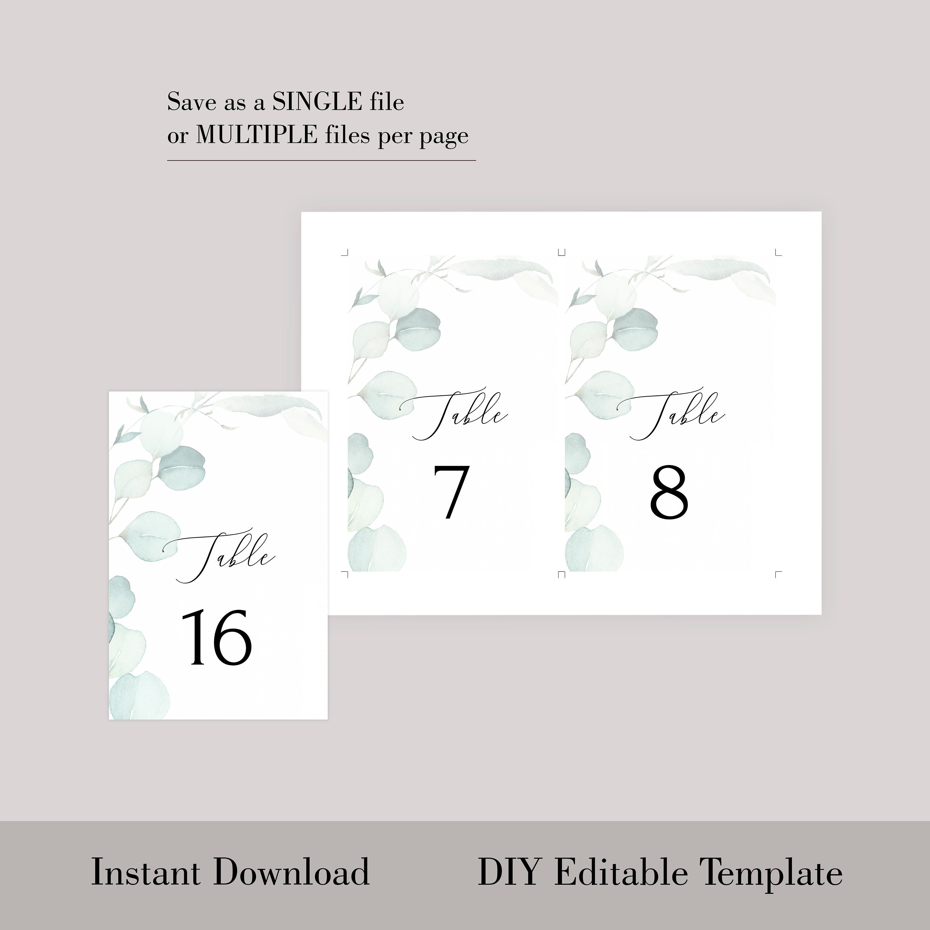 Eucalyptus Table Numbers Template Greenery Table Numbers - Etsy
