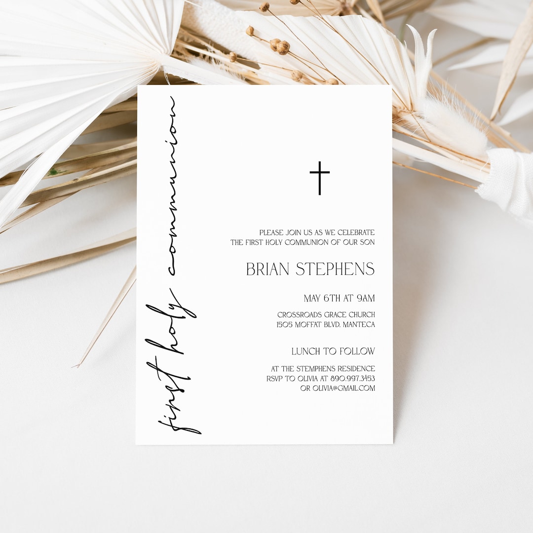 Minimalist First Holy Communion Invitation Template, Modern First ...