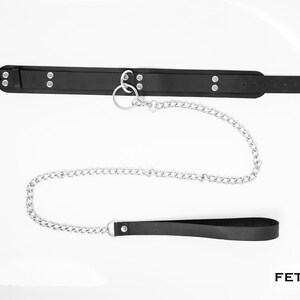 BDSM Leather Collar Chain Leash for Men Wide Solid Choker With O Ring ...