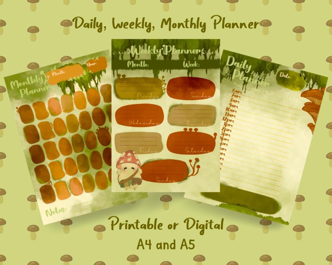 Mushroom Daily Planner, Weekly Planner, Monthly Planner | Cute Planner ...