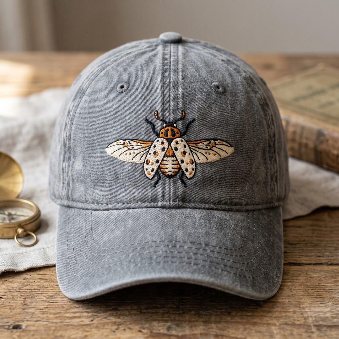 Embroidered Spotted Lanternfly Hat, Insect Winged Washed Dad Cap ...