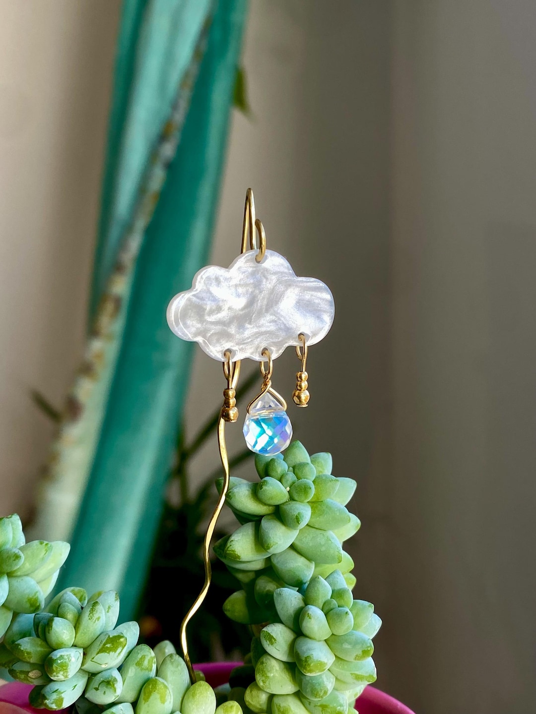 Small Rain Cloud Plant Stake. House Plant Decor. Wire Plant Stake ...