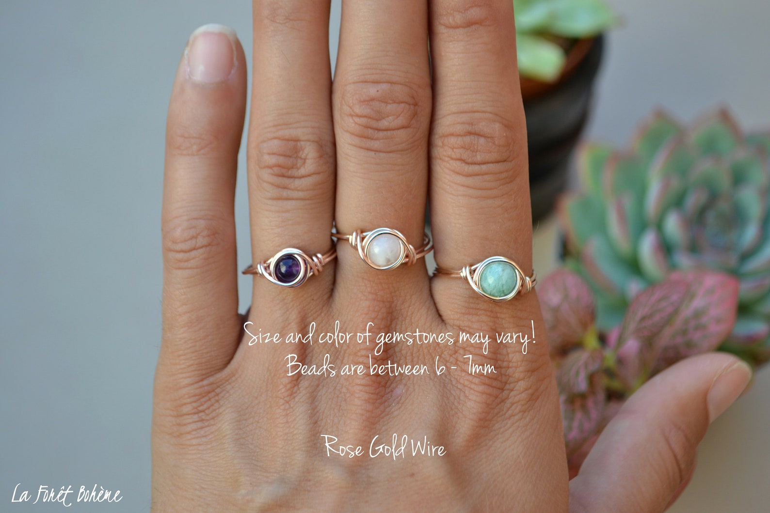 Gemstone Bead Ring. FREE Shipping. Wire Wrapped Bead Ring. Healing ...