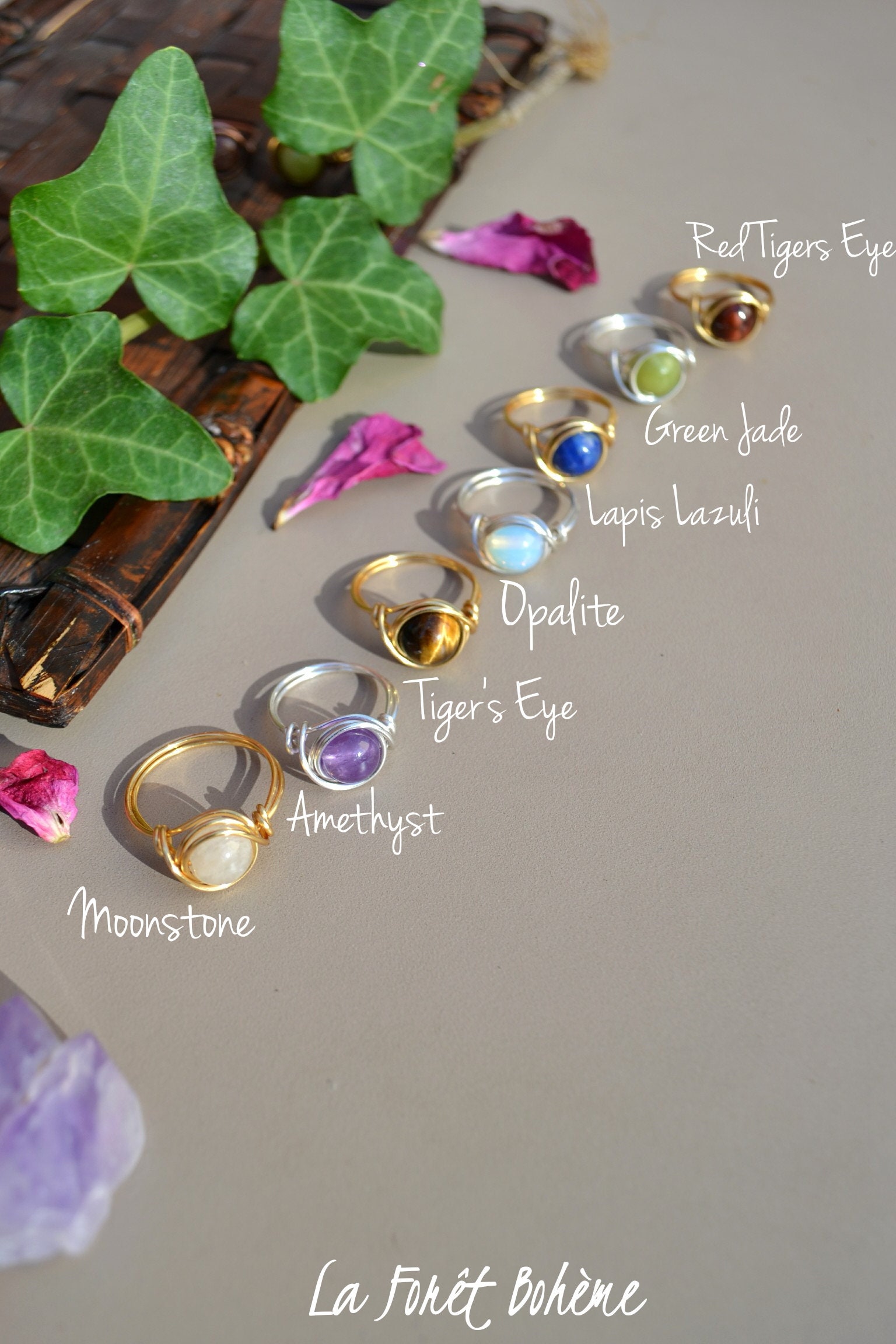 Large Gemstone Bead Ring. Wire Wrapped Bead Ring. Healing Crystal Ring ...