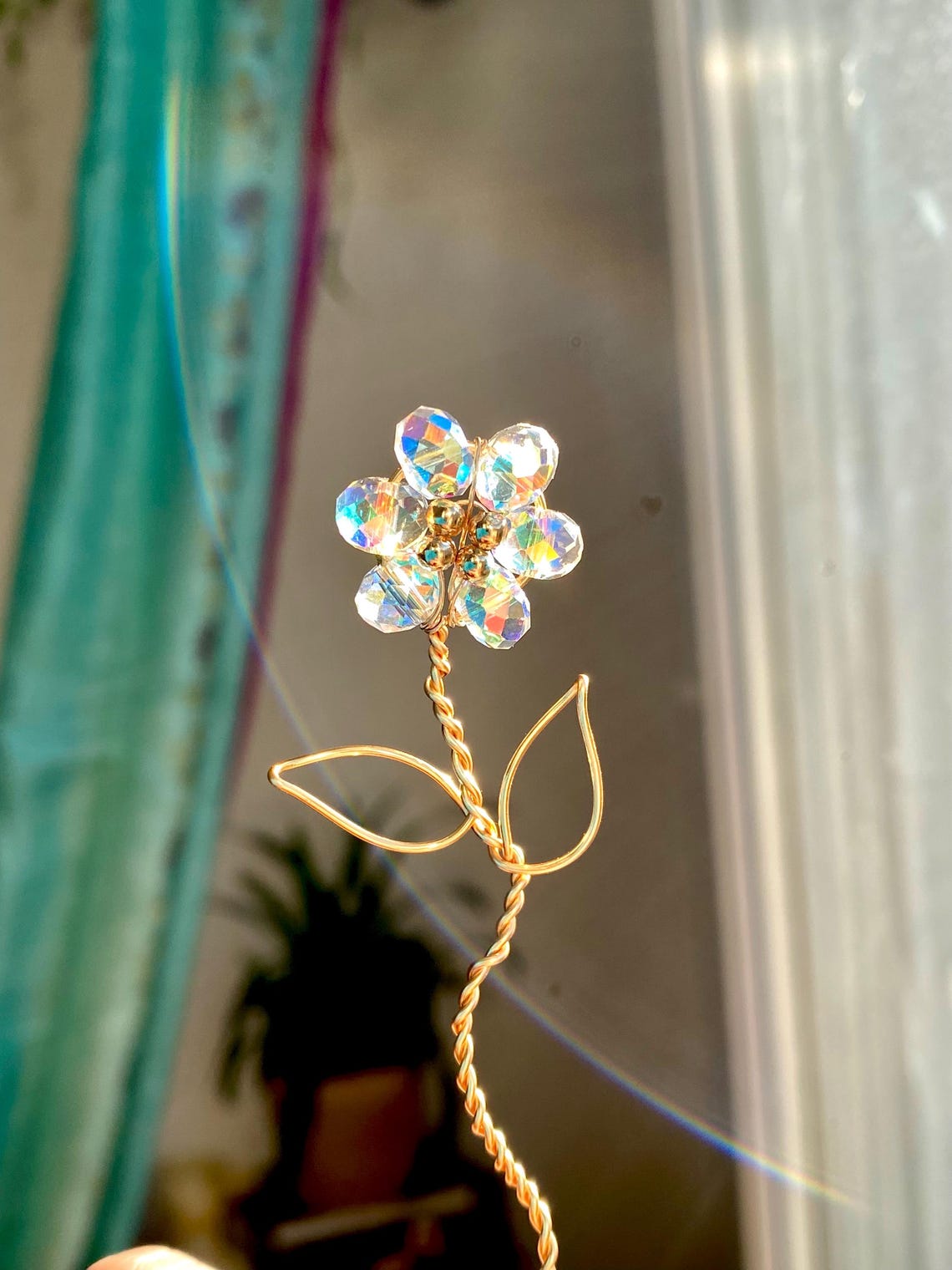 Sparkly Suncatcher Flower Plant Stake. House Plant Decor. Wire Plant ...