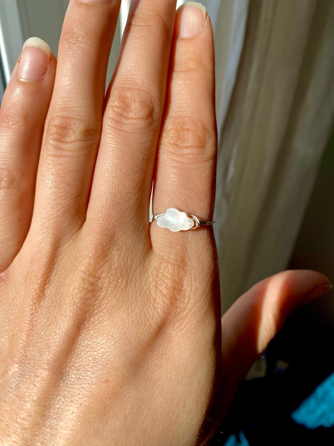 Dainty Pearl Cloud Ring. Sterling Silver Filled Ring. Wire Wrapped Ring ...