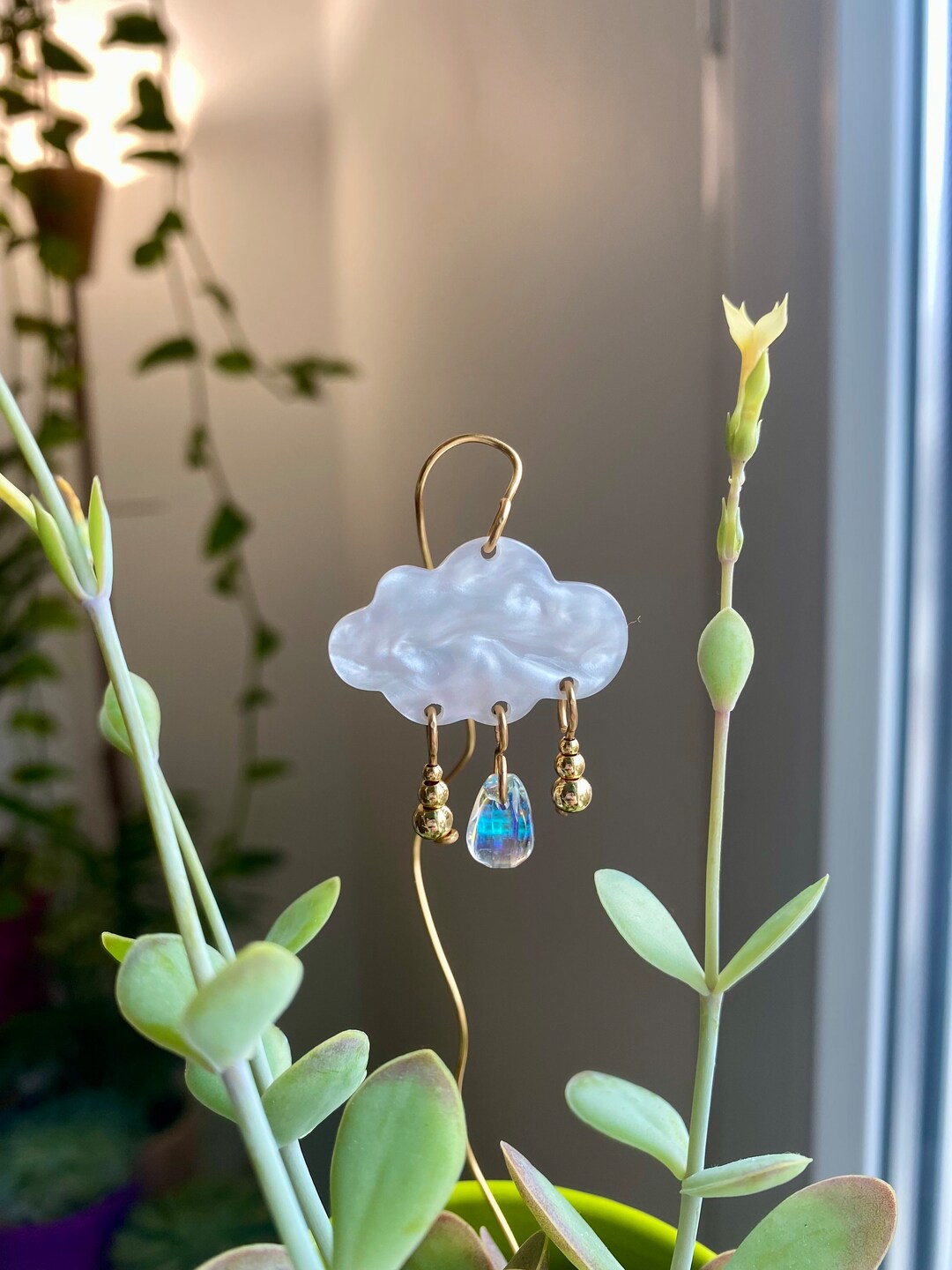 Small Rain Cloud Plant Stake. House Plant Decor. Wire Plant Stake ...