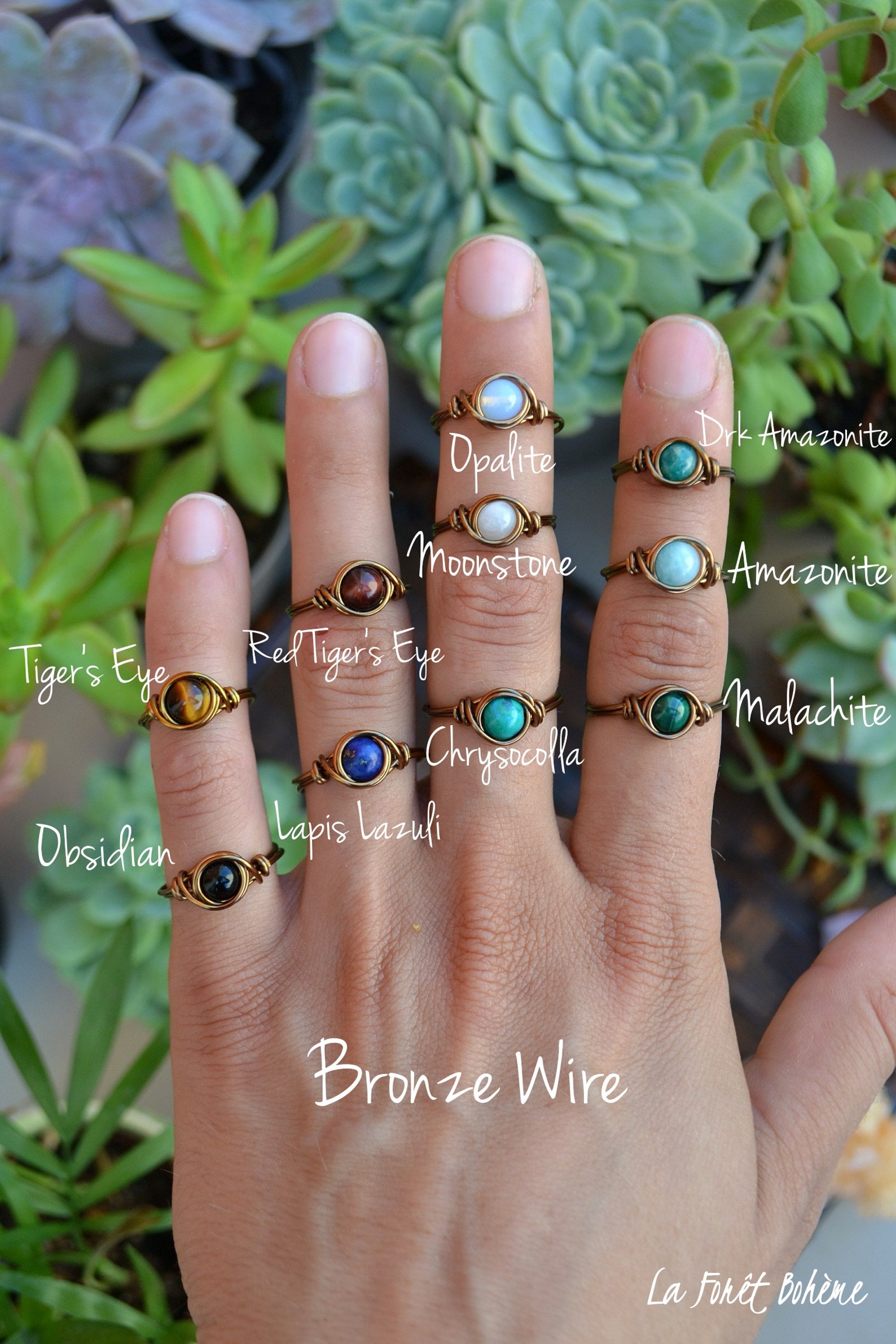 Gemstone Bead Ring. FREE Shipping. Wire Wrapped Bead Ring. Healing Crystal Ring. Choose Your ...