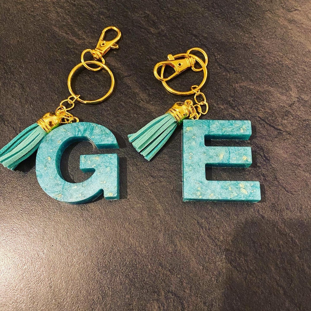 Resin Initial Keyrings - Etsy