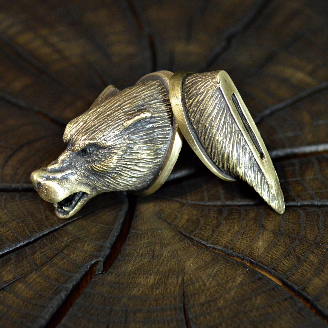 Set "wolf" Unique Solid Bronze Finger Guard Bolster & Pommel for Custom ...