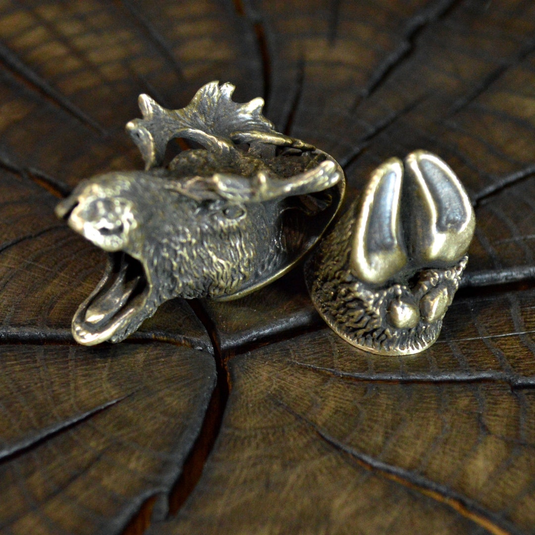 Set "moose WITH Hoof" Unique Solid Bronze Finger Guard Bolster & Pommel ...