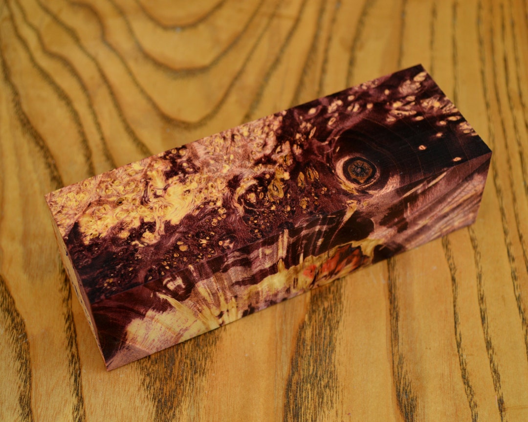Stabilized Maple BURL Wood Wooden Block Turning Blank Scales Handle Blade Knives Knife cactus ...