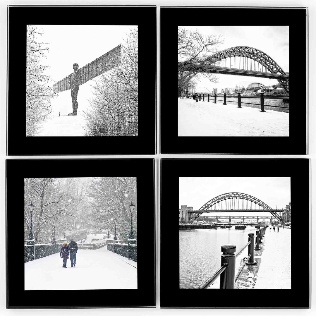 Set of 4 Newcastle Glass Coasters Snow Scenes, the Angel of the North ...