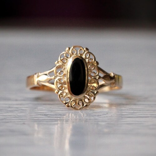 14K Gold Filled Filigran Ring Oval Onyx Gold Ringvintage - Etsy