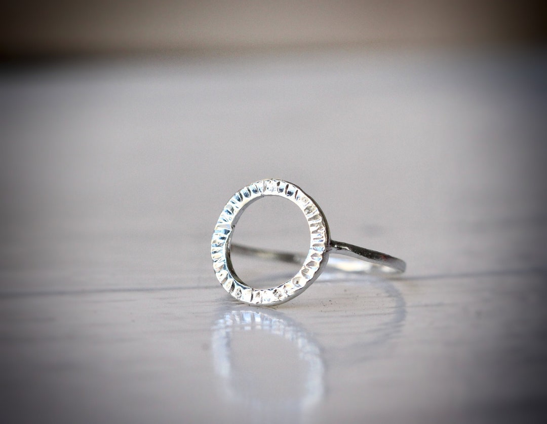 Sterling Silver Hollow Round Ring\minimal Ring\ Hammered Ring\geometric ...
