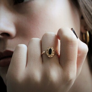 14K Gold Filled Filigran Ring\ Oval Onyx Gold Ring\vintage Ring ...