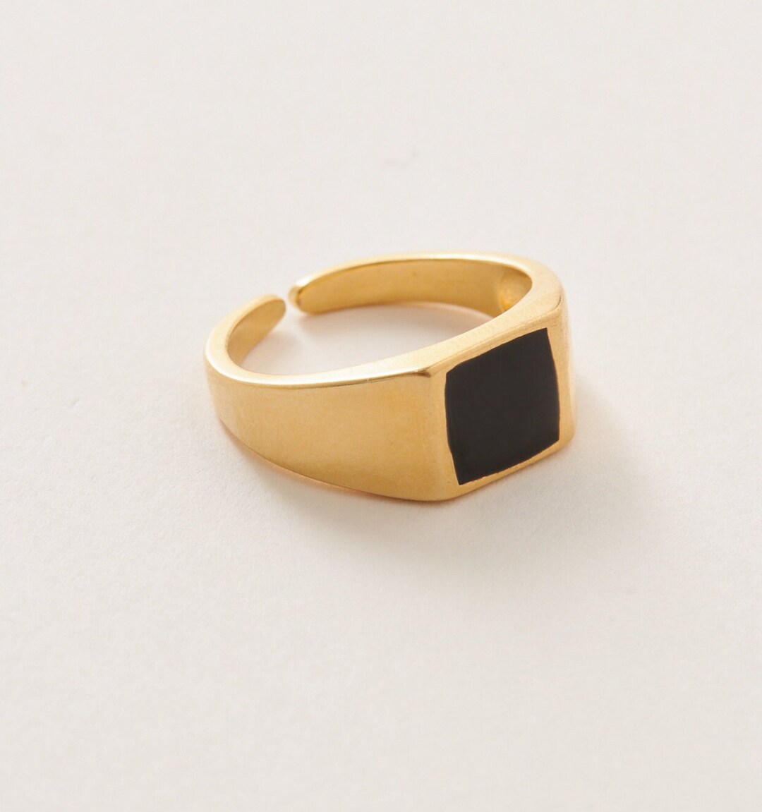 14K Gold Plated Adjustable Onyx Ring, Open Statement Ring, Onyx Unisex ...