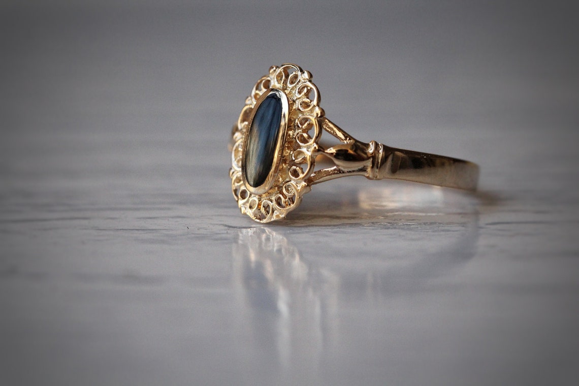 14K Gold Filled Filigran Ring Oval Onyx Gold Ringvintage - Etsy