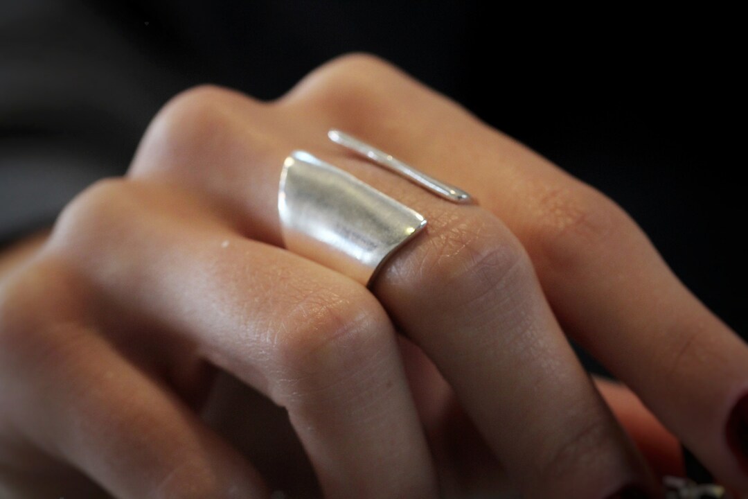 Sterling Silver Adjustable Minimalist Ring, Open Silver Ring ,fine Long ...