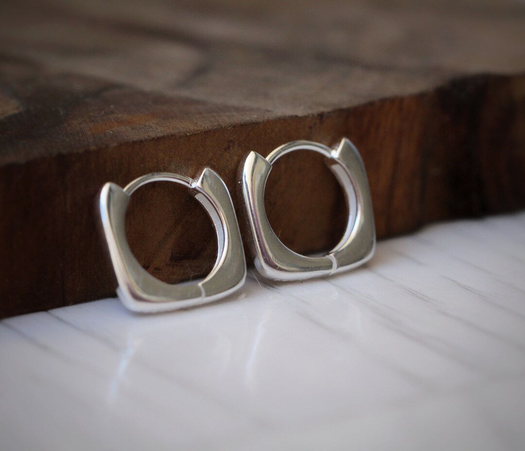 Square Hoop Earrings Sterling Silver, Minimalist Hoop Earrings , Small ...